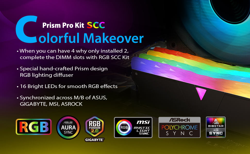 V-Color Prism Pro RGB 16GB(2x8GB) 3600MHz DDR4 White with RGB Filler ...