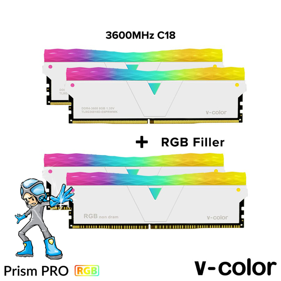 V-Color Prism Pro RGB 16GB(2x8GB) 3600MHz DDR4 White with RGB Filler ...