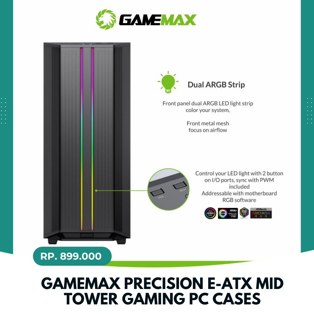 GameMax Precision E-ATX Mid Tower Gaming PC Cases White | Quadra Computer