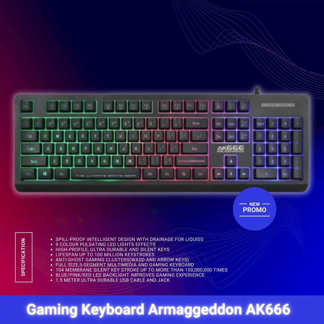 Gaming Keyboard Armaggeddon AK666 Spill Proof Backlit Membrane | Quadra ...