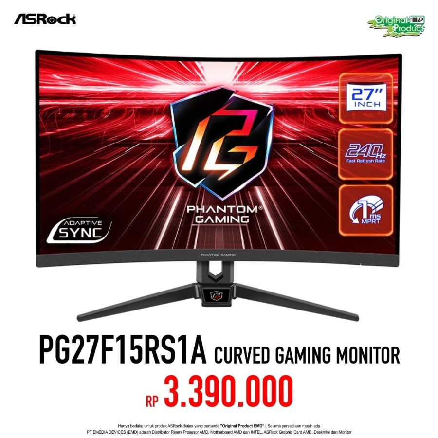 GAMING MONITOR ASROCK 27″ PG27F15RS1A CURVED IPS 240Hz sRGB 113% ...