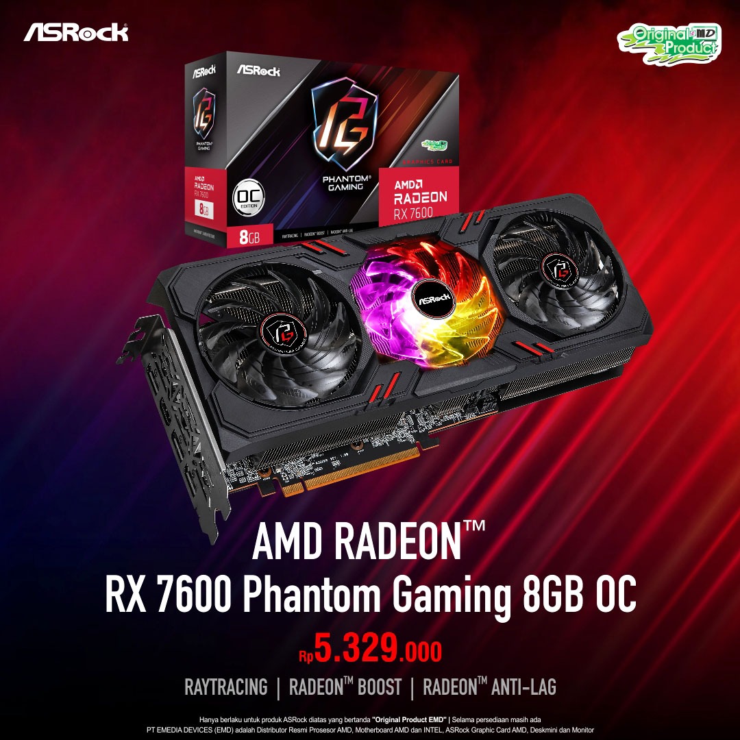 Asrock AMD Radeon RX 7600 Phantom Gaming 8GB OC | Quadra Computer