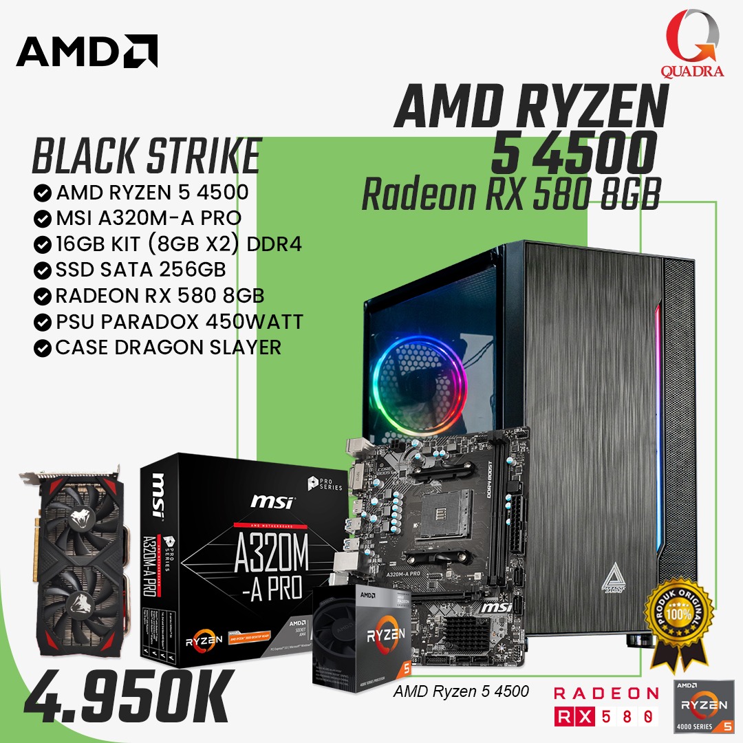 PC Gaming Black Strike 4500 Ryzen | Quadra Computer