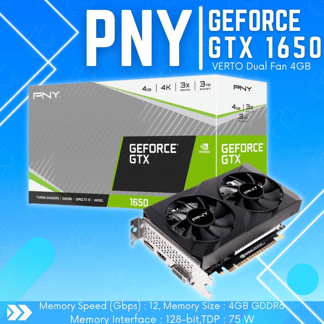 PNY GeForce GTX 1650 VERTO Dual Fan 4GB GDDR6 128-bit | Quadra Computer
