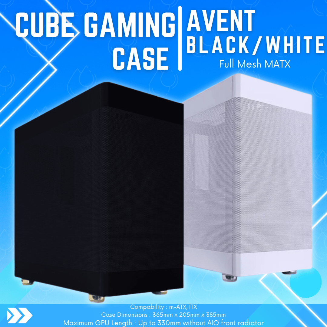 Cube Gaming Avent Full Mesh MATX Black – White | Quadra Computer