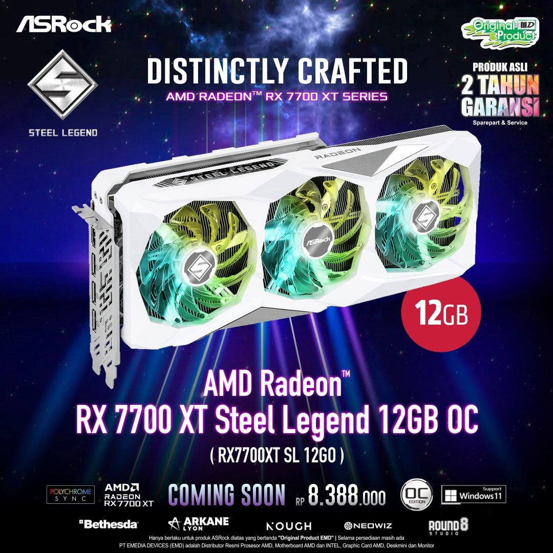 Asrock AMD Radeon™ RX 7700 XT Steel Legend 12GB OC | Quadra Computer
