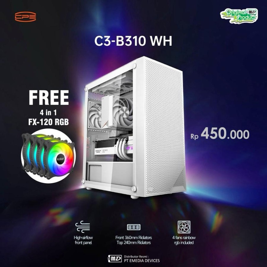 PCCOOLER C3 B310 M-ATX MESH GAMING CASE FREE 4 FAN RGB BLACK/WHITE | Quadra Computer