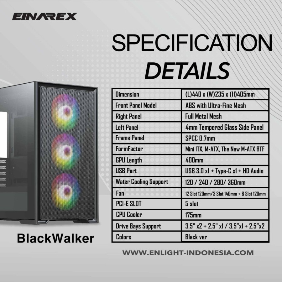 EINAREX BLACK WALKER – Support MB BTF | ATX Gaming Case | Quadra Computer