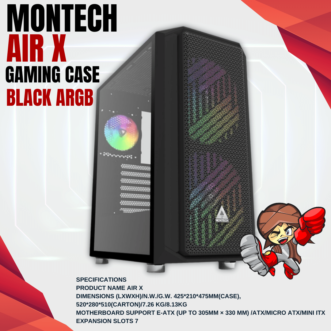 MONTECH AIR X BLACK ARGB – TEMPERED GLASS – BLACK | Quadra Computer