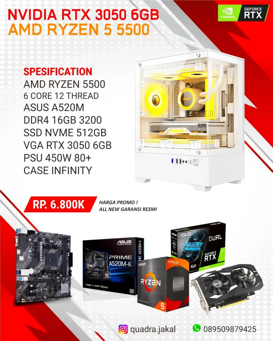 PC GAMING AMD RYZEN 5 5500 NVIDIA RTX 3050 6GB | Quadra Computer