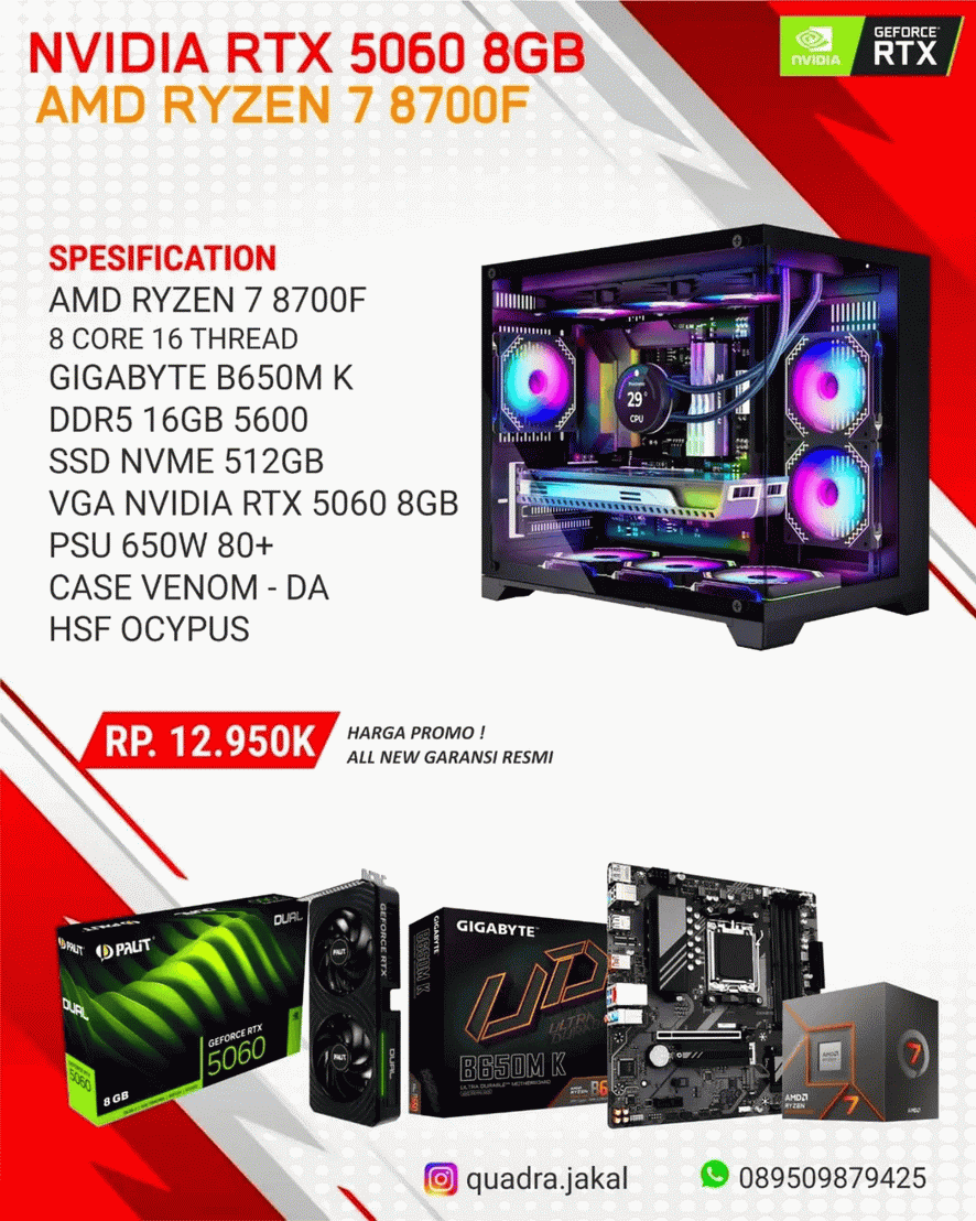 Paket Ryzen 7 8700F RTX 5060 8GB | Quadra Computer