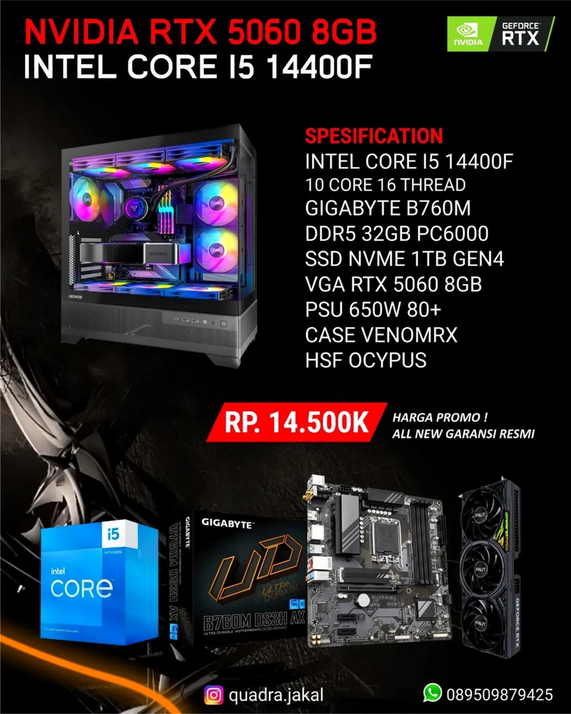 PC GAMING INTEL CORE I5 14400F NVIDIA RTX 5060 8GB | Quadra Computer