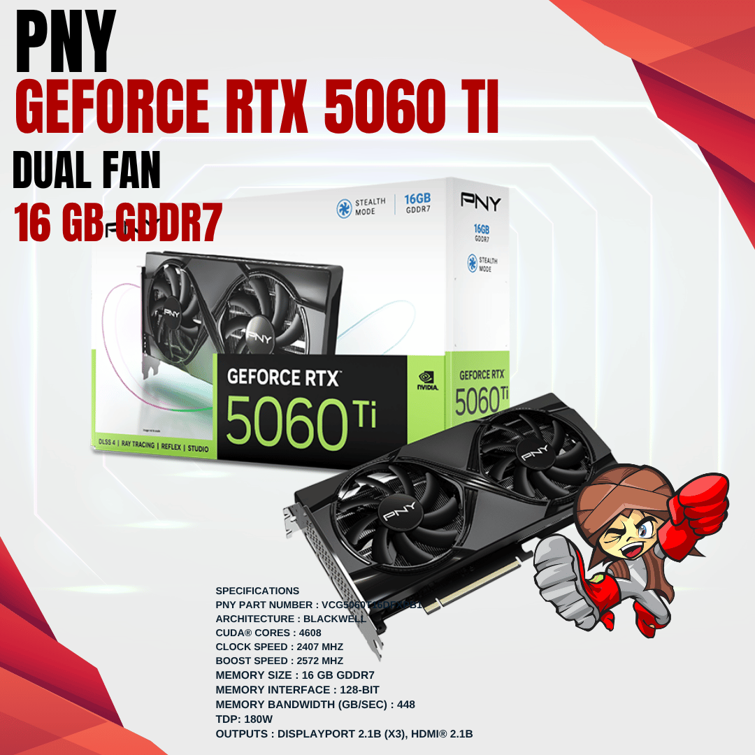 PNY GeForce RTX™ 5060 Ti 16GB Dual Fan GPU | Quadra Computer